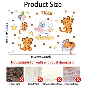 Balloon Flying Animals Wall Decals, Cute Tiger Elephant Star Wall Stickers,Animal Stickers for Kids,Cartoon Wall Decors for Nursery Kids Room Living Room Bedroom Decorations Home Decor