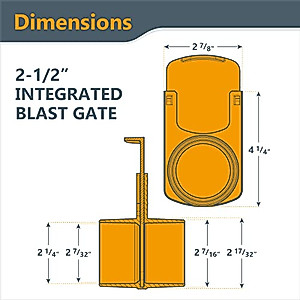 POWERTEC 70294 2-1/2" Integrated Blast Gate Clog Resistant, Anti Gap Tapered ABS Plastic Fitting for Dust Collection Systems – 1 PK