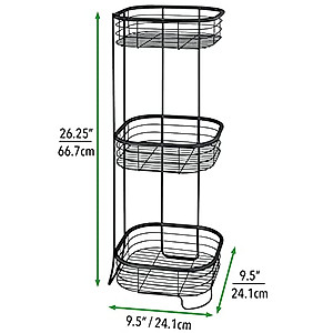 mDesign Square Metal Bathroom Shelf Unit - Free Standing Vertical Storage for Organizing and Storing Hand Towels, Body Lotion, Facial Tissues, Bath Salts - 3 Shelves, Steel Wire - Matte Black