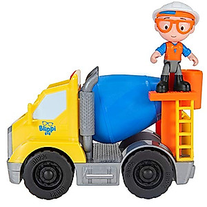 Blippi Cement Truck - Mini Vehicle with Freewheeling Features Including 2” Character Toy Figure Construction Worker - Imaginative Play for Toddlers and Young Kids