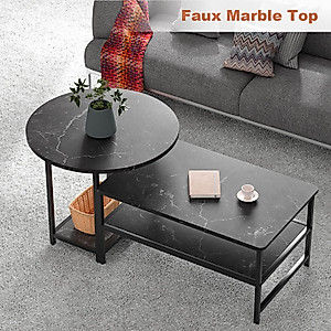 WOHOMO Coffee Table, Black Modern Coffee Tables for Living Room 2 in 1Detachable Small Center Table Set with Storage, Black Marble