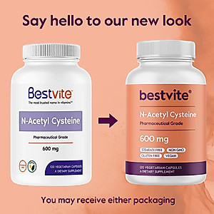 BESTVITE N-Acetyl Cysteine 600mg (NAC) (120 Vegetarian Capsules) (120 x 2) - No Stearates - Vegan - No Fillers - No Silica - No Gelatin - Gluten Free - Non GMO