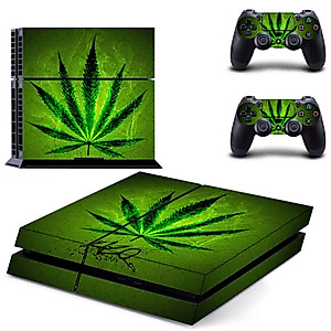 ZOOMHITSKINS Compatible for PS 4, Weed 420 Green Grass Leaves, Durable & Fit Vinyl, Made in The USA