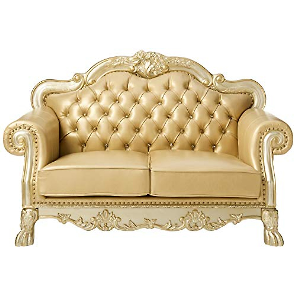 ACME Dresden Loveseat w/3 Pillows - 53161 - Bone PU & Gold Patina