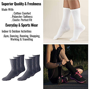 Diamond Star 6 Pairs Men's Cotton Crew Socks Moisture Control Work socks Multipack 6-12 (Black)