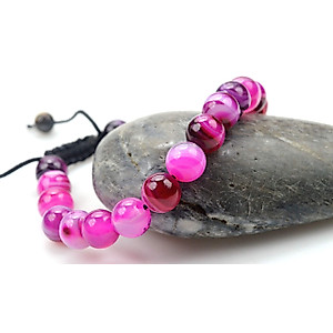 PURPLE WHALE Botswana agate gemstone precious Round Beads magenta color sliding knot adjustable bracelet small pink 7" - 8" length, Women Men Unisex