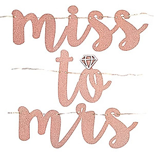 Miss to Mrs, Let's Party Bitches Banner Set. Bachelorette, Engagement or Wedding Party Decorations. 2 Sparkly Banners with Super Fun Diamond Ring and Circle Confetti (Rose Gold)