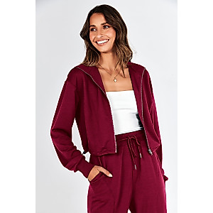 PRETTYGARDEN Women's 2 Piece Tracksuit Outfits Long Sleeve Zip Up Sweatshirt Drawstring Sweatpants Lounge Set (Wine Red,X-Large)