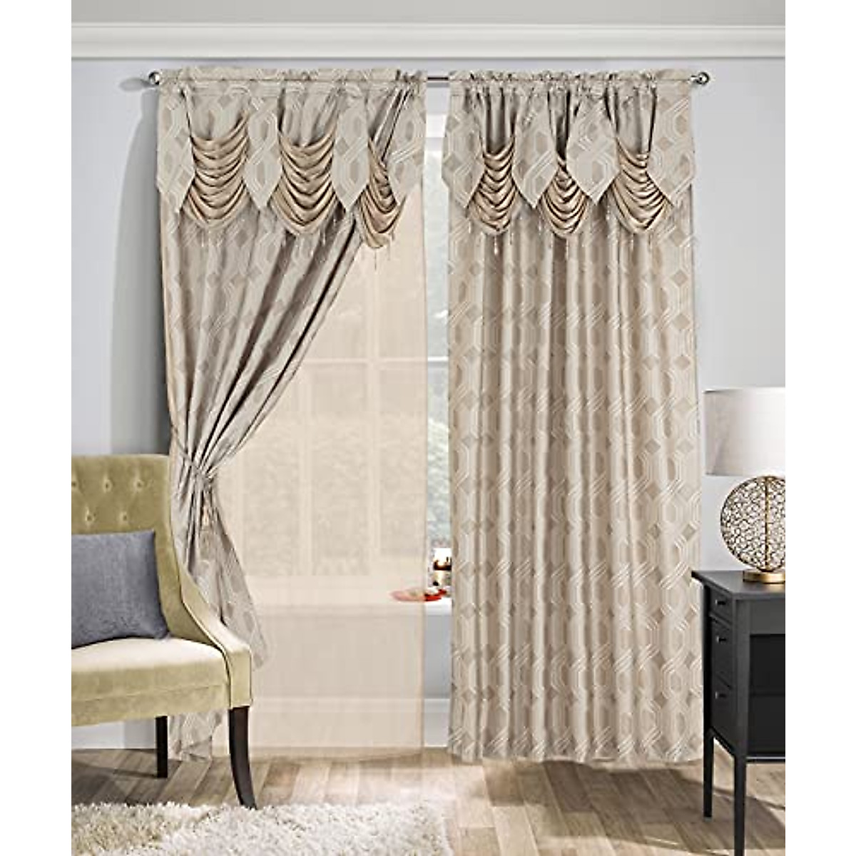 Glory Rugs 2pc Curtain Set with Panel Attached Valance and Backing 55"X84" Each Ragad Collection