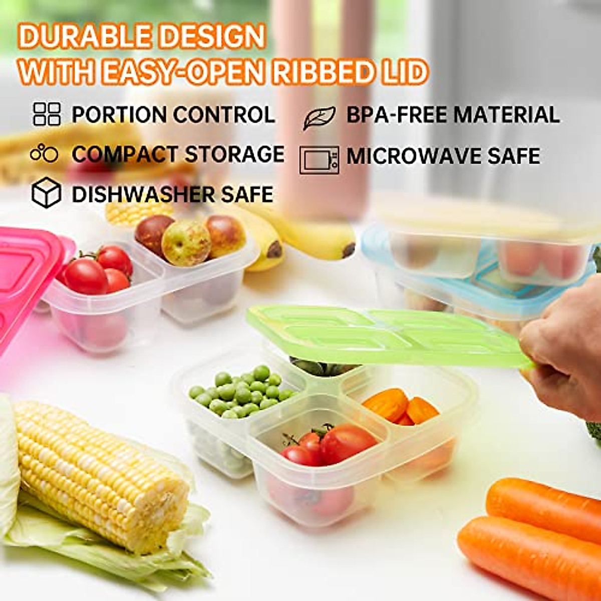 Gtthry Bento Snack Boxes,4-Compartment Snack Containers,Stackable Food Storage Containers with Lids,Reusable Bento Lunch Boxes,BPA Free Lunch Containers,Food Containers Dishwasher Safe(10 Pack)