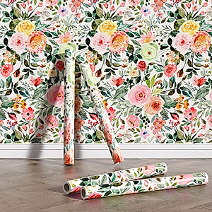 Rose Floral Drawer Liner Peel and Stick Contact Paper self Adhesive Wallpaper Removable Vinyl Decorative Shelf Drawer Liner 118 inch x17.4inch (Rose Floral, 118 inch x 17.4 inch)