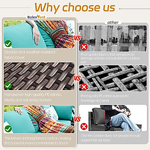 BULEXYARD High Back Brown PE Rattan Outdoor Patio Furniture Set with Propane Fire Pit Table, Large Wicker Outside Sectional Furniture Sofa Conversation Sets for Backyard(Aqua Blue, 7Pcs-A)