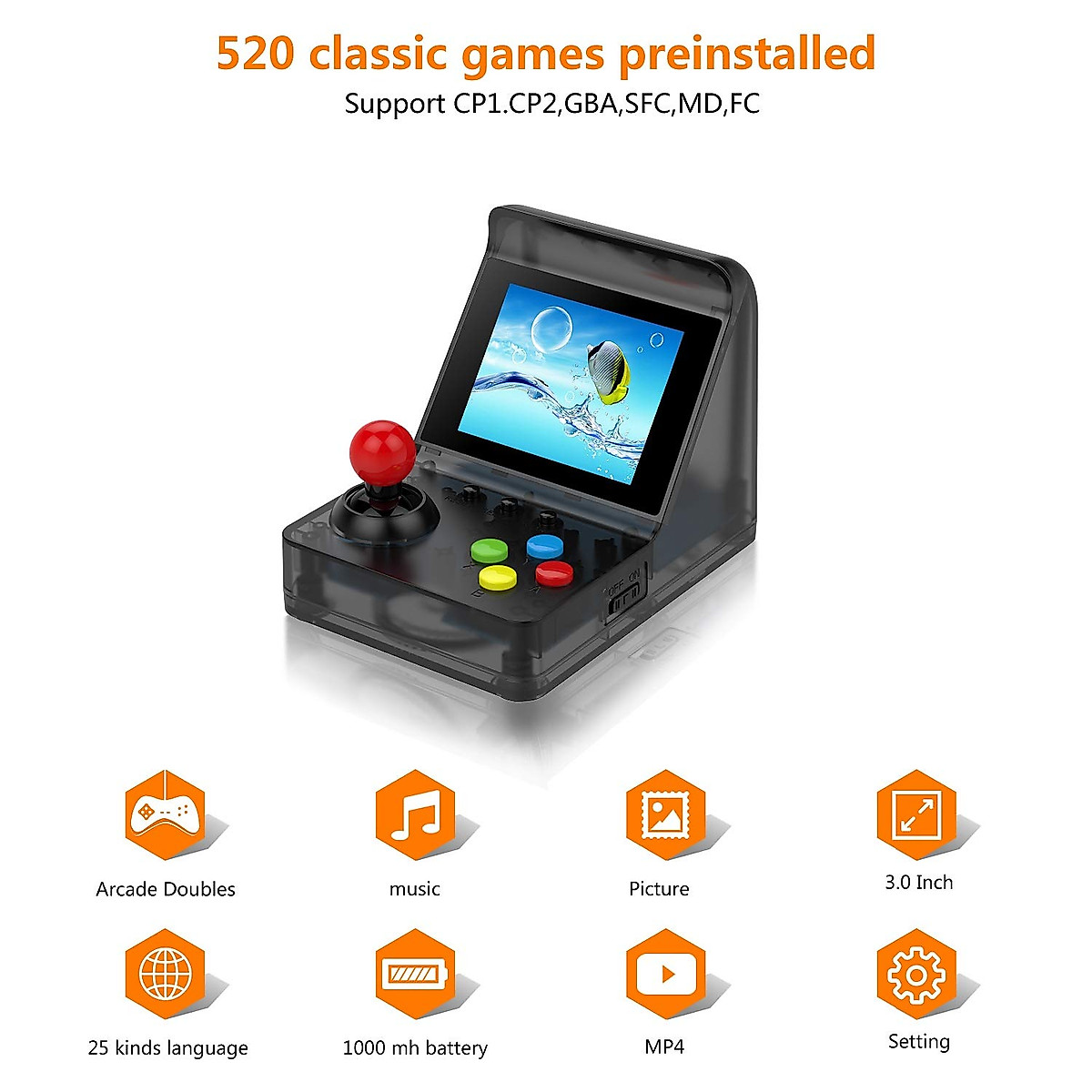 Handheld Game Console, Retro Arcade Mini Game Console for Game Player with 3 Inch 512 Games 32 Bit Portable Game Console,Birthday Gift for Children (Black)