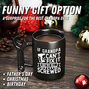 Onebttl Grandpa Gifts Wrench Coffee Mug, Grandfather Gift from Granddaughter and Grandson, 13.5oz/400ml Funny Ceramic Mug for Christmas, Father's Day - Grandpa Can Fix