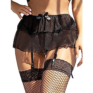 ohyeah Valentine Garter Belt Lingerie Black Floral Lace Garter Belt Set Plus Size Mesh Garter Blets for Women with 4 Straps for Thigh High Stockings