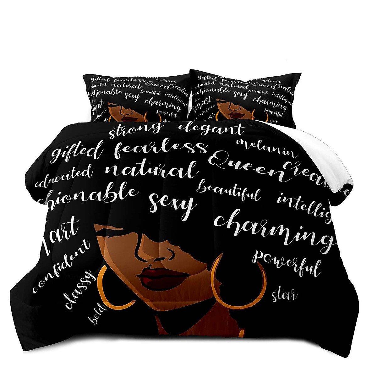 LUVIVIHOME 3PCS African American Black Girl Comforter Set King Size, Black Woman Afro Girl Melanin Queen Black Girl Magic Bedding for Teens, Black Quilt, Inspirational Gifts for Women, 2 Pillow Cases
