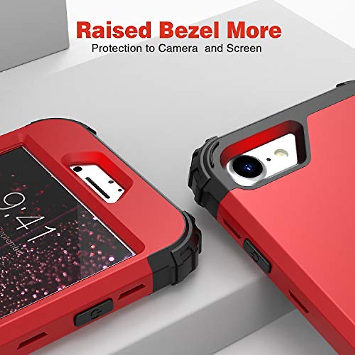 IDweel iPhone SE 2020 Case with Tempered Glass Screen Protector,iPhone SE 3 Case(3nd Gen 2022), 3 in 1 Shock Absorption Slim Heavy Duty Hard PC Cover Soft Silicone Bumper Full Body Durable Case,Red