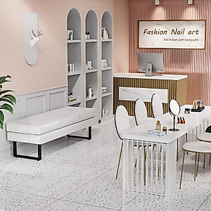 OmySalon Waiting Room Bench for Salon, 59.5'' Reception Bench Office Chair Seating，Faux Leather Guest Lobby Furniture Conference Room Chair for Beauty Barber Barbershop,White