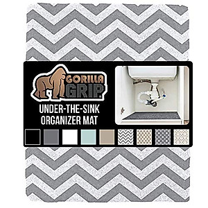 Gorilla Grip Drawer Liner and Under Sink Mat Liner, Both in Chevron Gray White Pattern, Drawer and Shelf Liner Size is 12x20, Under Sink Mat Size is 24x30, Waterproof, Easy to Trim, 2 Item Bundle