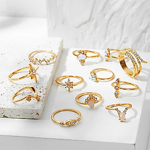 HUASAI Gold Rings for Women Non Tarnish Gifts Trendy Stuff Stackable Rings Boho Knuckle Rings Set Midi Pinky Rings Pack Trendy Turquoise Rings Christmas Gifts Stocking Stuffers(Ring A)