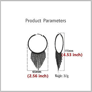 CZ Tassel Statement Drop Dangle Large Hoop Earrings for Women Cubic Zirconia Fringe Dangling Huggie Big Hoops Hypoallergenic Piercing Stud Lightweight Earring Wedding Party Jewelry (Black)
