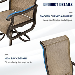 UDPATIO Patio Swivel Dining Chairs Set of 2, Outdoor Dining Chairs High Back with All Weather Breathable Textilene, Metal Rocking Frame for Lawn Garden Backyard, Brown
