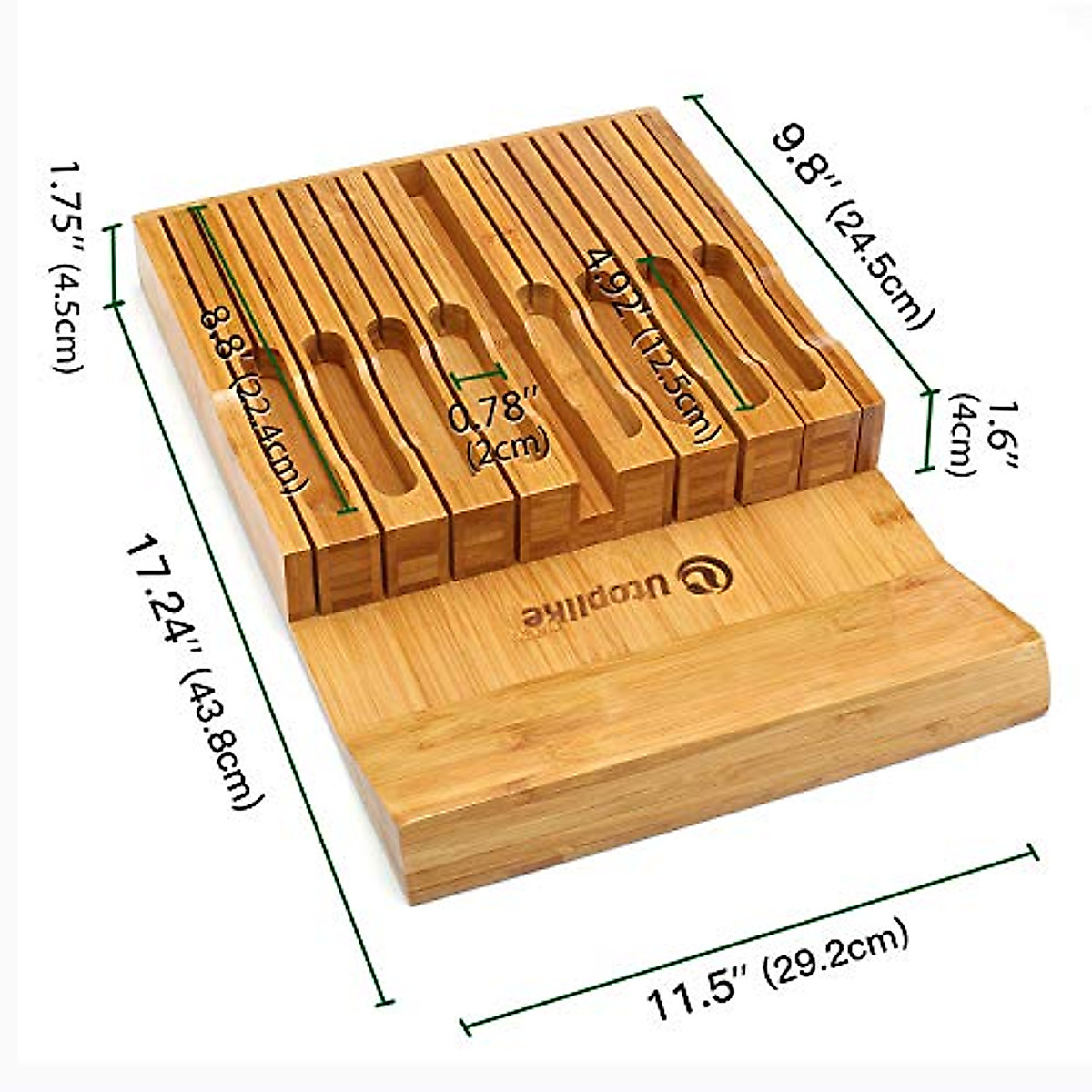 Utoplike In-Drawer Bamboo knife block, Drawer Knife Set Storage, Knife Organizer and Holder with Slots for 16 Knives and 1 Sharpening Steel (Not Included)-Kitchen Drawer, Counter Top