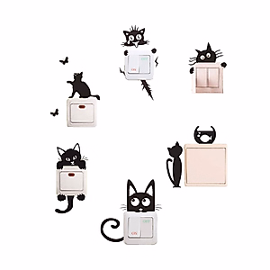 Removable Switch Sticker, 6 Pcs Cute Black Cats Cartoon Wall Sticker, Light Switch Decor Decals, Family DIY Decor Art Stickers Home Decor Wall Art for Kids Living Room Office Home Decoration