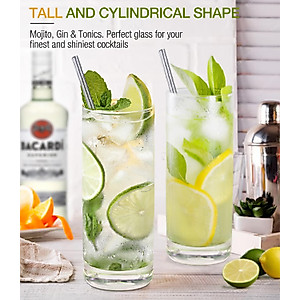 LUNA & MANTHA Highball Glasses Set of 4, 13oz Drinking Glasses Lead-Free Crystal Tall Water Glasses for Mojito, Tom Collins, Iced Tea, Gin & Tonics, Home Bar, Birthdays, Housewarming Gift, Clear