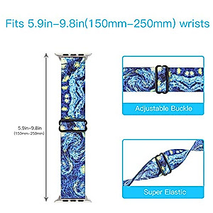 Adjustable Elastic Watch Band Compatible with Apple Watch 38mm 40mm 41mm, Nylon Stretchy Solo Loop Bracelet Women Replacement for iWatch Series SE/7/6/5/4/3/2/1 (Starry Sky, 38mm/40mm/41mm)