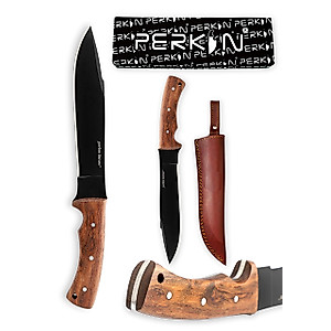 Perkin - Fixed Blade Hunting Knife - Black Carbon Steel Bushcraft Knife - 12.8 Inchs Full Tang Camping Survival Knife