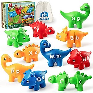 Coogam Matching Letters Fine Motor Toy, 26 PCS Double-Sided ABC Dinosaur Alphabet Match Game with Uppercase Lowercase, Preschool Educational Montessori Learning Toys for Toddlers Boys Girls