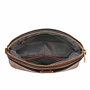 FashionPuzzle Paisley Print Small Dome Crossbody with Chain Strap (Brown/Brown)