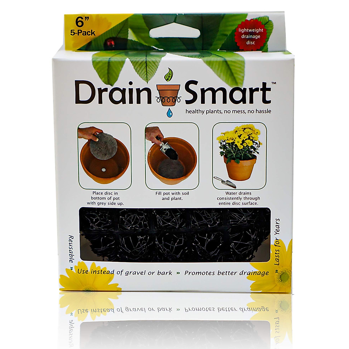 Drain Smart 6” 5-Pack 3D Mesh Drainage Discs - Perfect for Indoor/Outdoor Potted Plants | Container Gardening | Plant Pot Liner Minimize Root Rot | Made in The USA