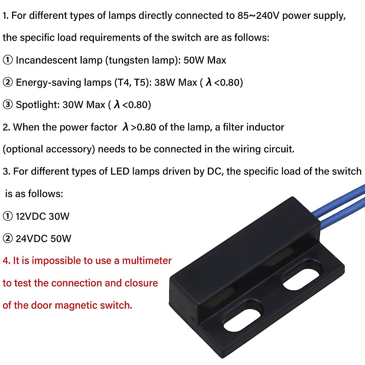 Bstinay AC110-220V Door Window Reed Switch Black Normally Open Magnetic Door Contacts Switch