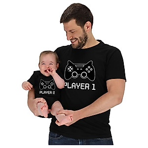Tstars Gamer Dad and Baby Matching Outfits Gifts for New Dads Player 1 & Player 2 Funny Fathers Day Daddy and Me Outfits Dad Black Large/Baby Black Newborn (0-3M)