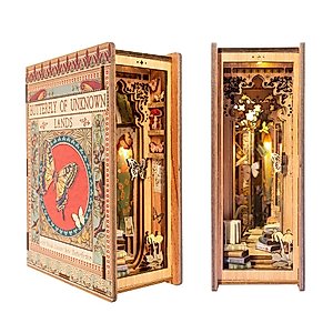 Fsolis Book Nook Kit, DIY Booknook Miniature House Kit for Adult DIY Bookend Book Shelf Decor 3D Wooden Puzzle Book Box Model Building Diorama Project Art Craft Gift for Women Kids Book Lovers