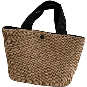 Beach Bag Straw Bags Hand-Woven Straw Bag, Straw Bag, Retro Fashion Woven Bag Handbag Straw Female Bag Lady Soft Bags Bags (Color : Black)