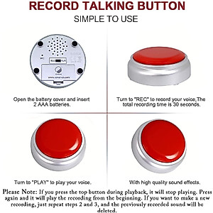 Recordable Button,Record Talking Button,Easy Button 30S Voice Recordable Button Sound Effect Button with Play Back （Red and Silver）