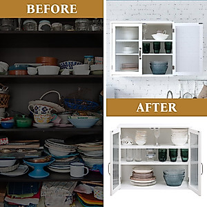 HollyHOME Storage Cabinets with 2 Transparent Rainbow Glass Doors, Wall Medicine Cabinet for Kitchen,Office,Laundry Room, Bathroom,Dining Room,Living Room Space Storage Adjustable Shelf White