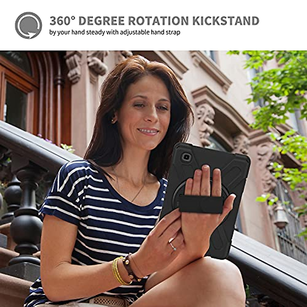 TSQ Case for Samsung Galaxy Tab A7 Lite 8.7" w/Glass Screen Protector Stand&Hand Strap | Heavy Duty Rugged Silicone Kids Case for Galaxy Tab A7 Lite 2021 SM-T220/T225/T227U | Black