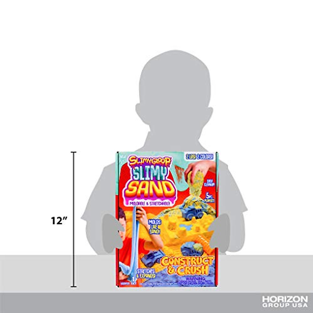 SlimySand Construction, 2 Pounds of SlimySand (Blue and Yellow), 3 Fun 3D Molds, 2 Rollers & 1 Reusable Box For Hours Endless Hours of Play. Super Stretchy & Moldable!