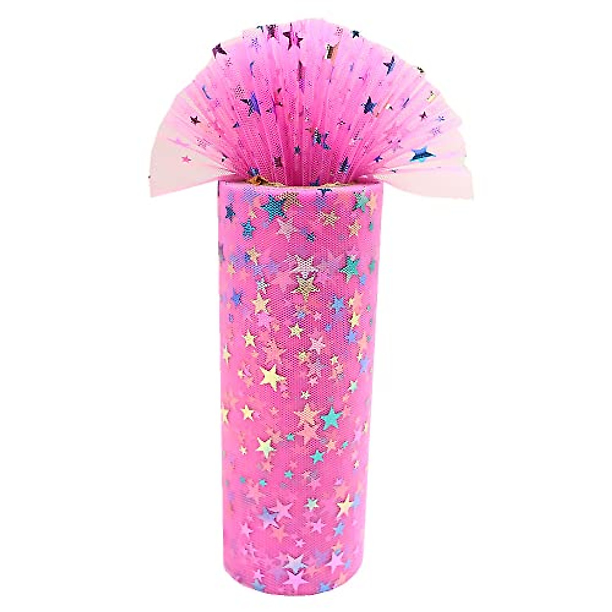 DADAXIE 6 Inch x 10 Yard Shiny Stars Glitter Tulle Rolls Gradient Glitter Tulle Netting Fabric Spool for Table Chair Ribbon Bow Tutu Skirt Sewing Crafting Party Wedding Halloween Decor (Dark Pink)