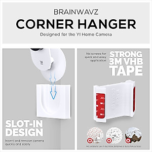 Corner Wall Mount for YI Home (3 Pack) Security Camera - Adhesive Holder, No Hassle Bracket, Strong 3M VHB Tape, No Screws, No Mess Install (White) by Brainwavz
