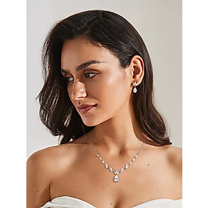 SWEETV Wedding Jewelry Set for Bride Bridesmaids, Teardrop Bridal Necklace Earrings Set, Cubic Zirconia Wedding Bridal Jewelry for Women