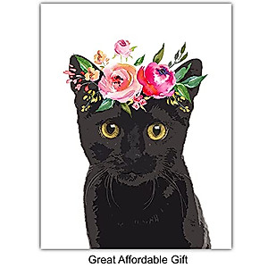 Tabby Cat, Gray Cat, Black Cat Wall Decor - Gift for Kitten, Kitty, Cat Lovers, Women - Cute Floral Wall Art, Room Decoration for Girls Bedroom, Kids Room, Living Room, Nursery - Adorable Poster Set