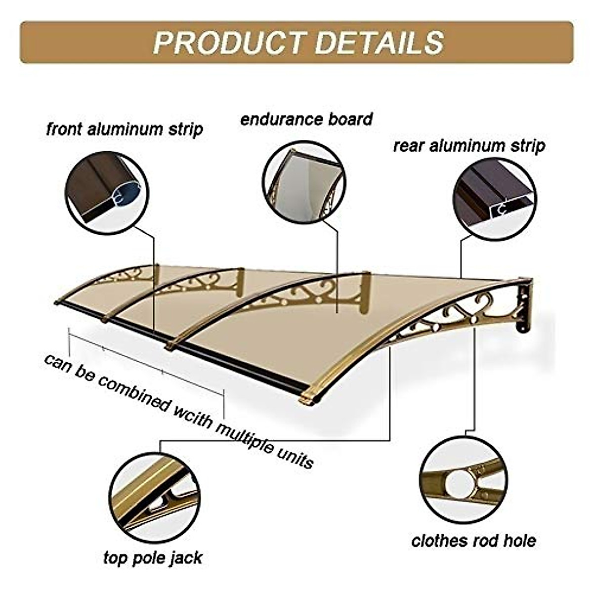 LIANGLIANG Awning Rain Door Canopy, Thickened Aluminum Alloy Has Strong Bearing Capacity, The Bulletin Board of Campus Community Windows (Black Bracket Transparent Endurance Board)