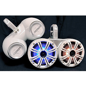 KICKER White Dual Wake Tower System 6.5" Marine RGB LED Speakers