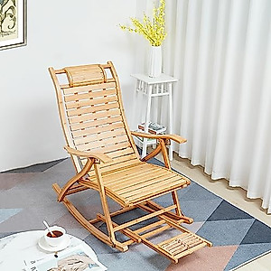Large Rocking Chair Elderly Gifts Stable Ergonomic Garden Deck Chairs for Elderly,Foldable Recliner Load-Bearing 220KG Comfort Bamboo Loungers Deck Chair Patio Pool Garden Chair