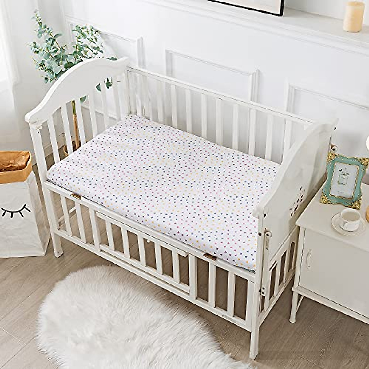 Hearts & Rainbow Crib Bedding Set - 3-Piece, Includes Quilt, Fitted Crib Sheet, and Changing Pad Cover - Rainbow Baby Crib Bedding, Farmhouse Nursery Décor, Baby Room Decorative Set for Girls